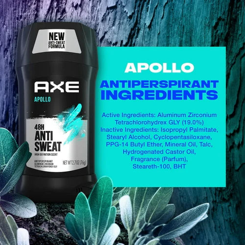 Axe Apollo Anti-Sweat Antiperspirant Deodorant Stick 1.4oz -Pack of 6